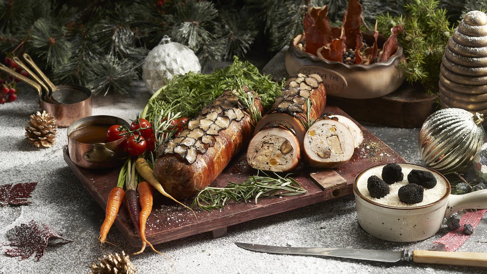 Black Truffle and Foie Gras Turkey Roulade wrapped with Prosciutto di Parma